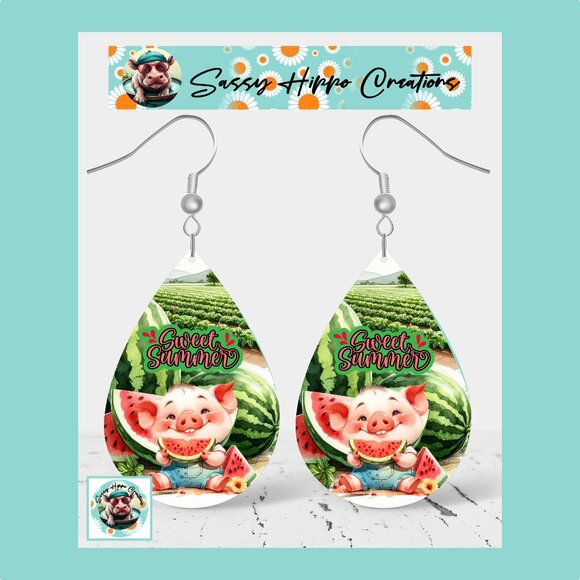 Sassy Hippo Creations | Jewelry | Earrings Sweet Summer Pig Watermelon ...